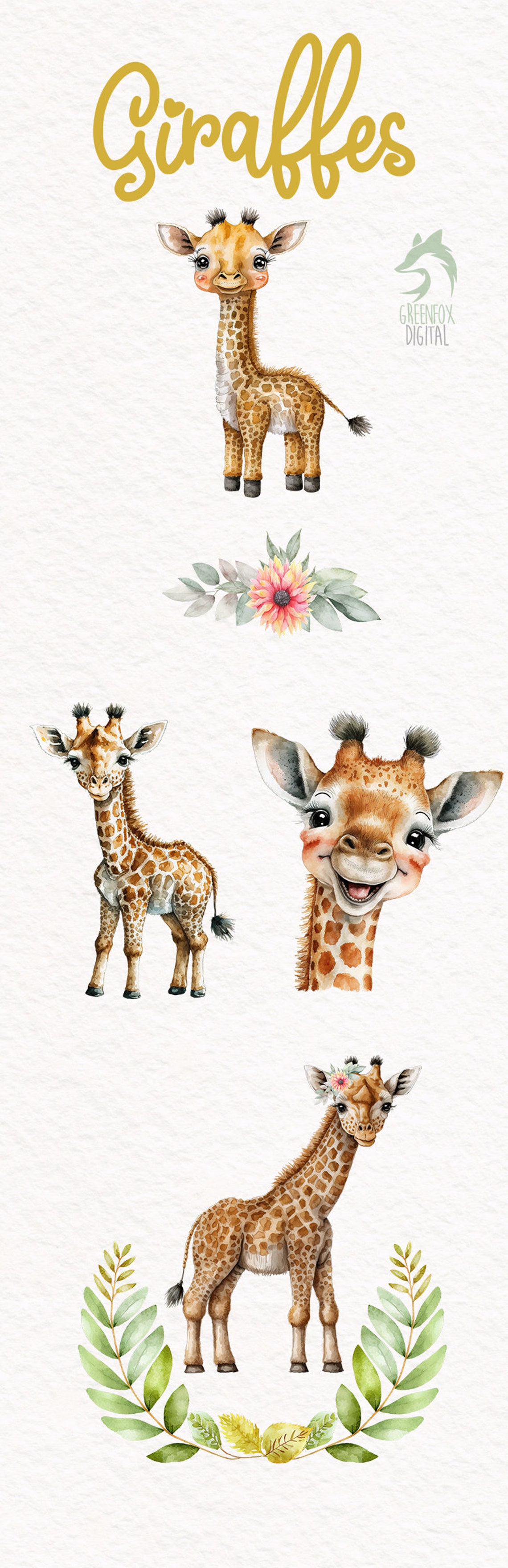 Giraffe Watercolor Clipart Cute Baby Shower Graphics Nursery - Etsy UK