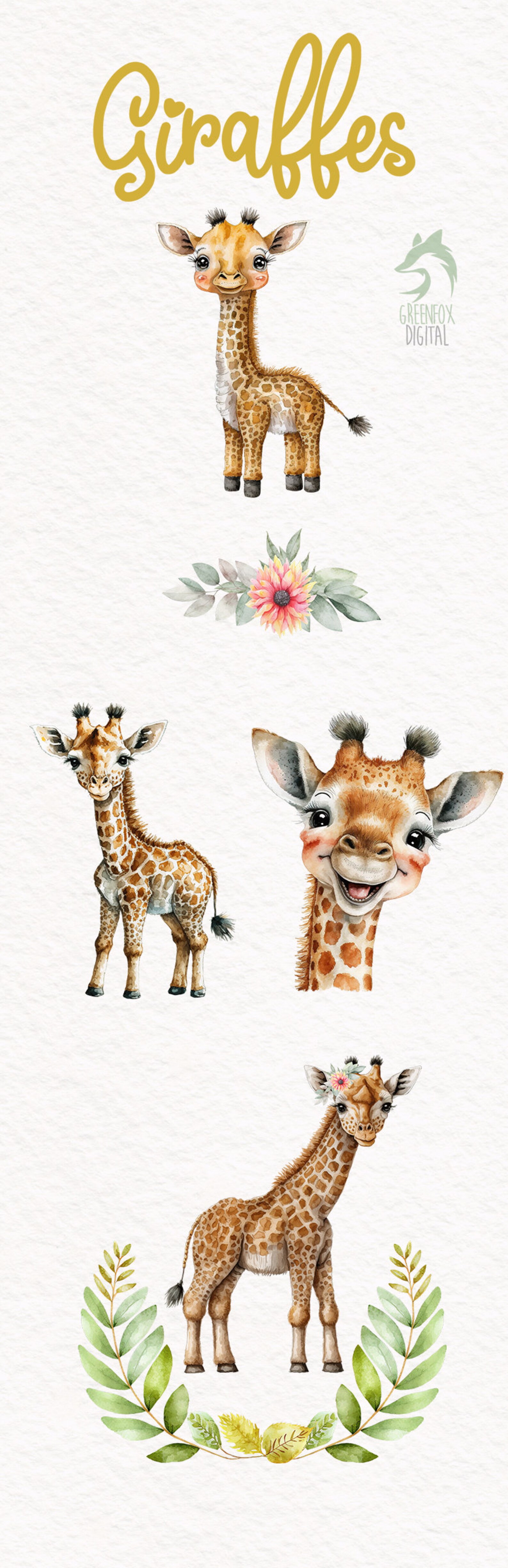 Giraffe Watercolor Clipart Cute Baby Shower Graphics Nursery - Etsy
