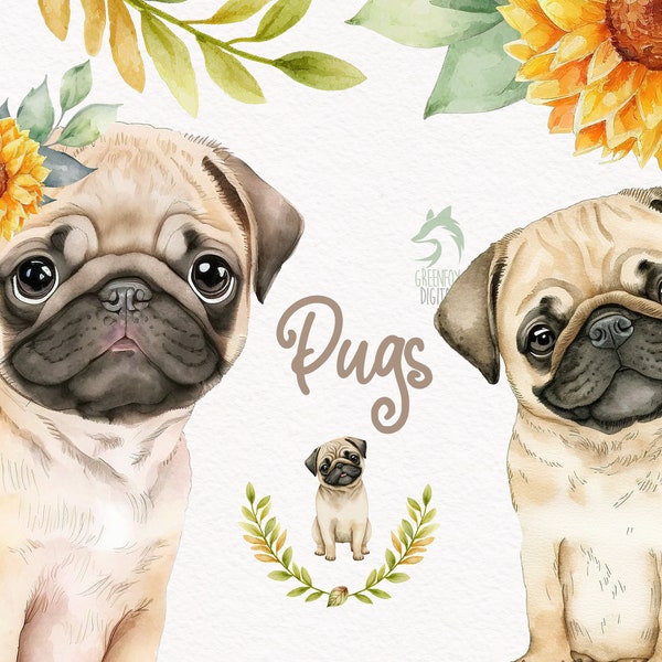 Pug Watercolor - Etsy
