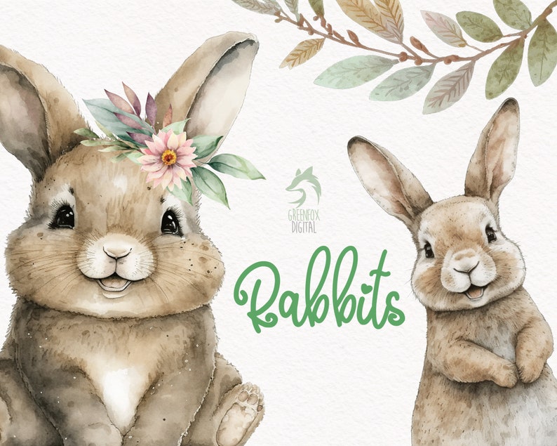 Bunny Rabbit Watercolor Clipart Cute Baby Shower Graphics - Etsy