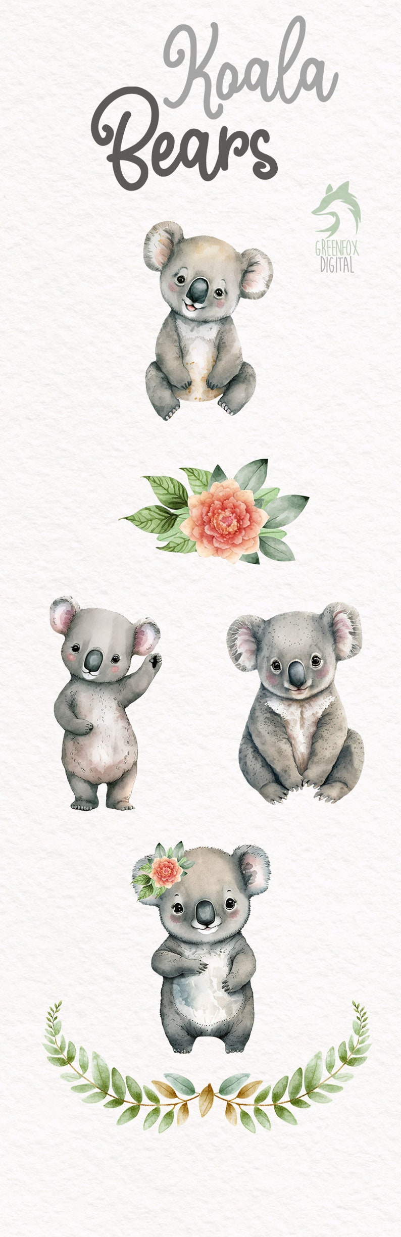 Koala Bear Watercolor Clipart Cute Baby Shower Graphics - Etsy