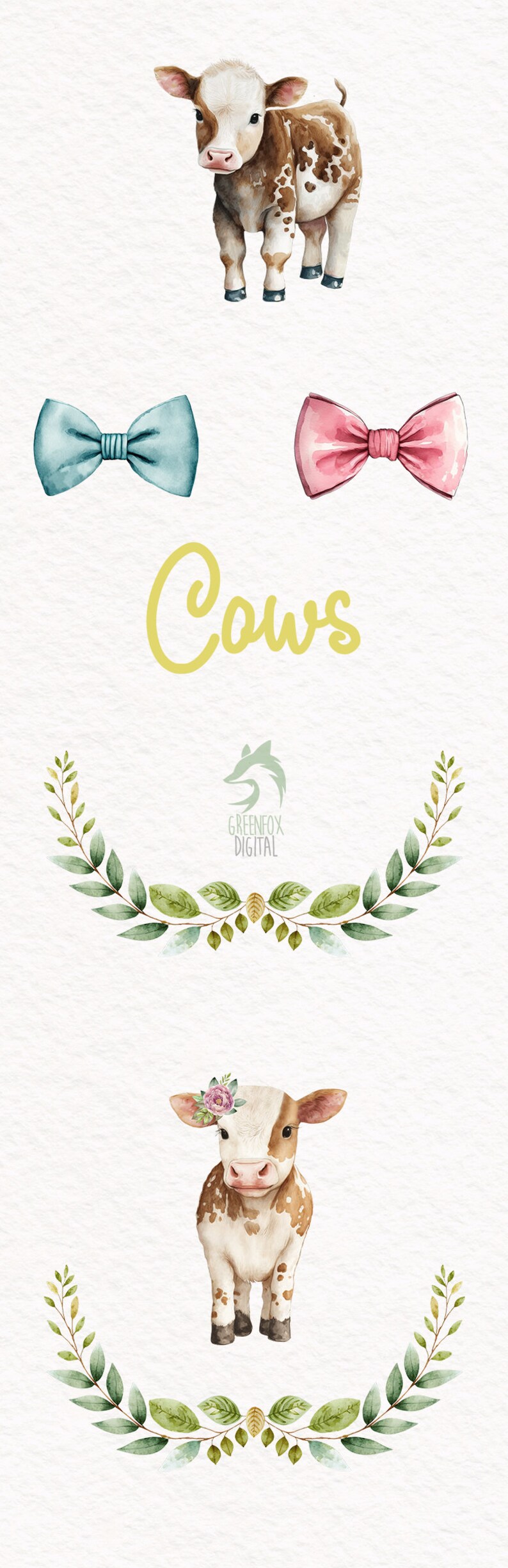 Cow Watercolor Clipart Cute Baby Shower Graphics Nursery - Etsy UK