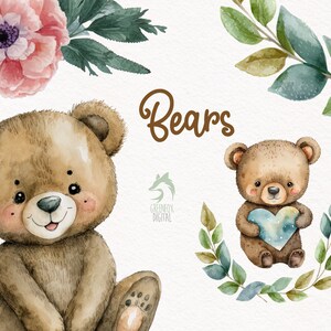 Brown Bear Watercolor Clipart, Cute Baby Shower Graphics, Nursery Decor ...