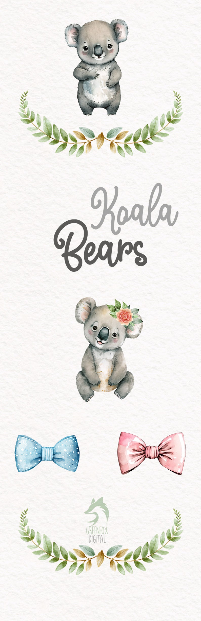 Koala Bear Watercolor Clipart Cute Baby Shower Graphics - Etsy