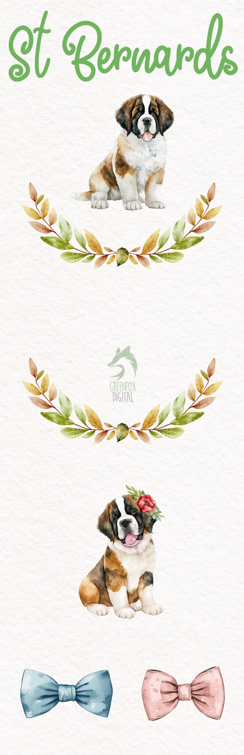 St Bernard Watercolor Clipart Cute Saint Dog Nursery Decor - Etsy