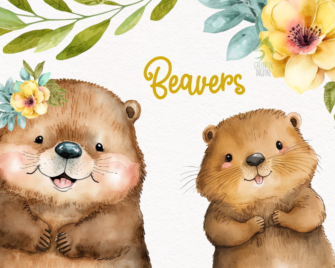Beaver Watercolor Clipart, Cute Baby Shower Graphics, Nursery Decor ...