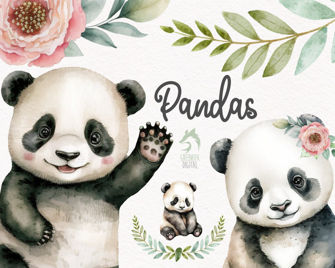 Panda Watercolor Clipart, Cute Baby Shower Graphics, Nursery Decor Wall ...