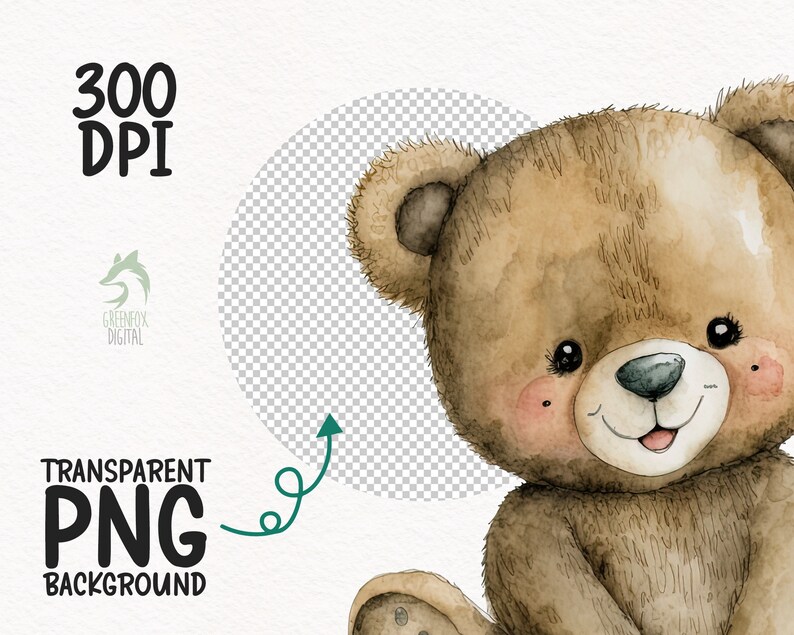 Brown Bear Watercolor Clipart Cute Baby Shower Graphics - Etsy