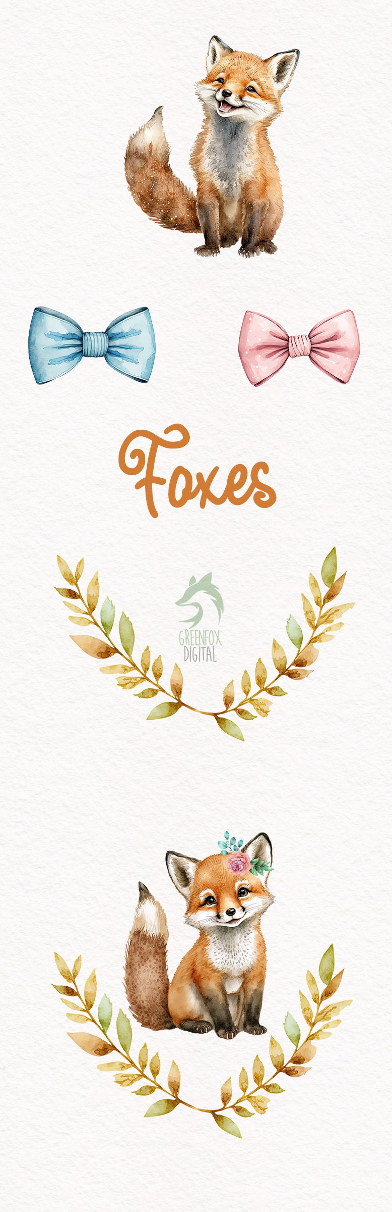 Fox Watercolor Clipart Cute Baby Shower Graphics Nursery - Etsy UK