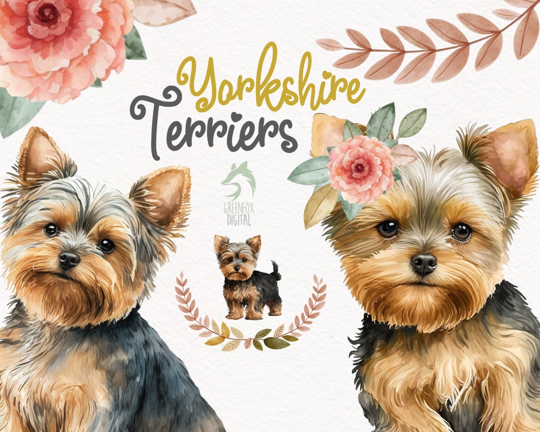 Yorkshire Terrier Watercolor Clipart, Cute Dog Nursery Decor Wall Art ...