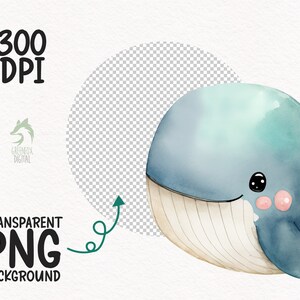 Whale Watercolor Clipart, Cute Baby Shower Graphics, Nursery Decor Wall ...