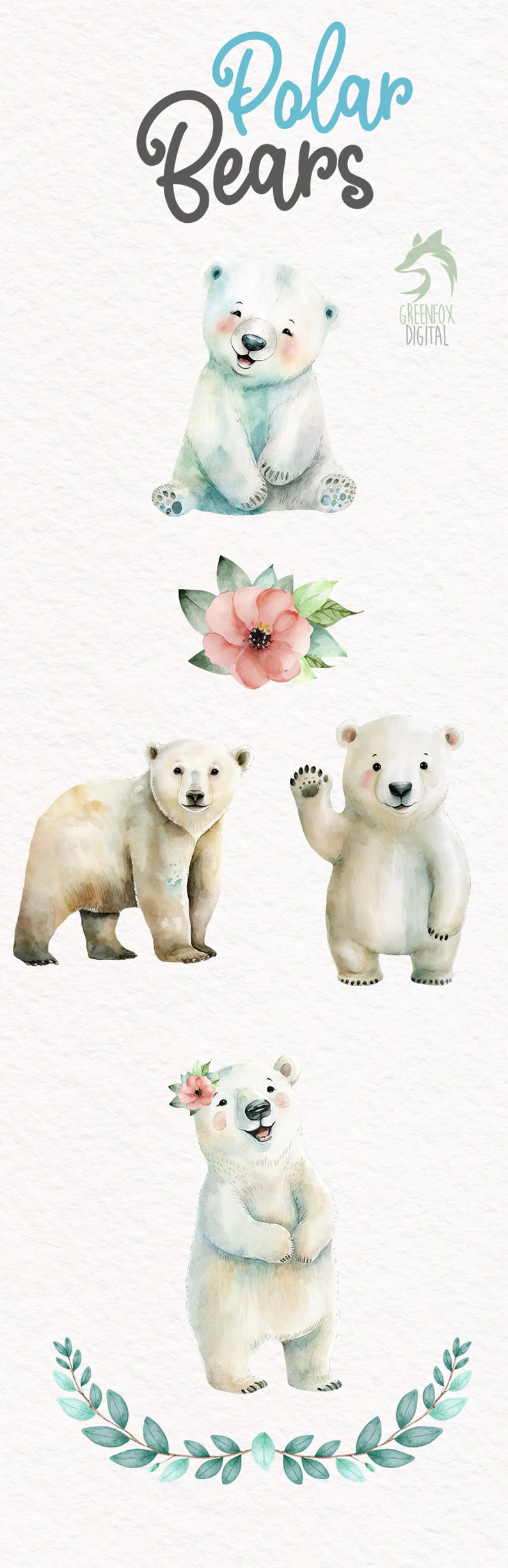 Polar Bear Watercolor Clipart Cute Baby Shower Graphics - Etsy