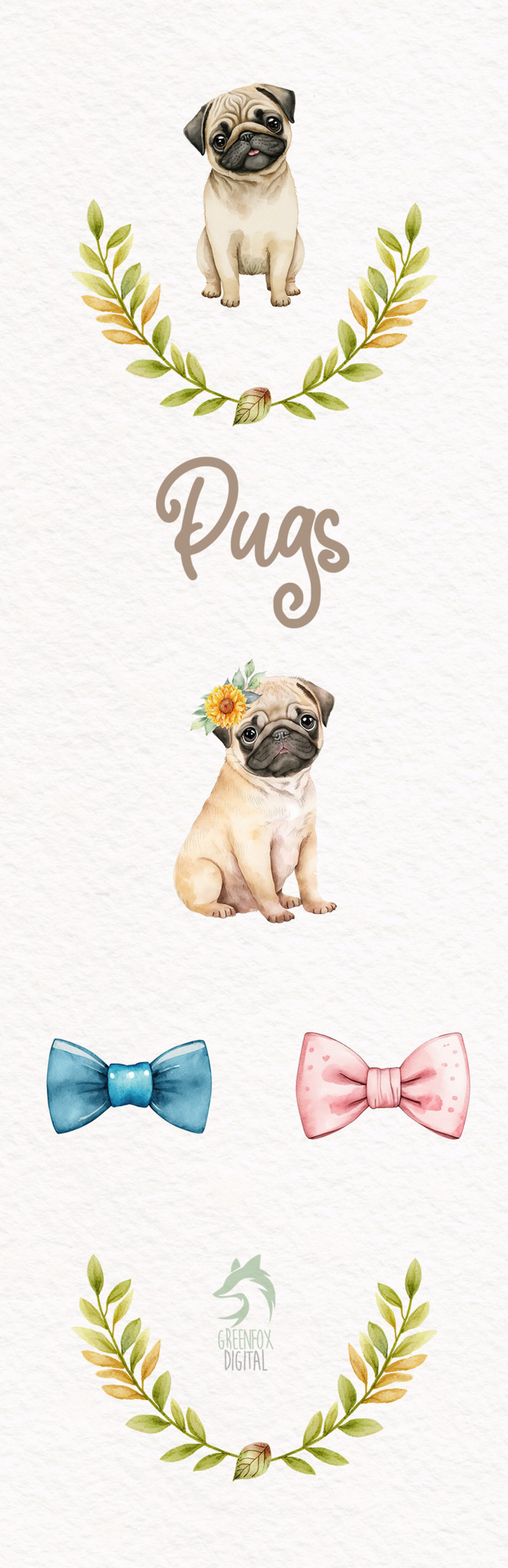 Pug Watercolor Clipart Cute Dog Nursery Decor Wall Art - Etsy UK