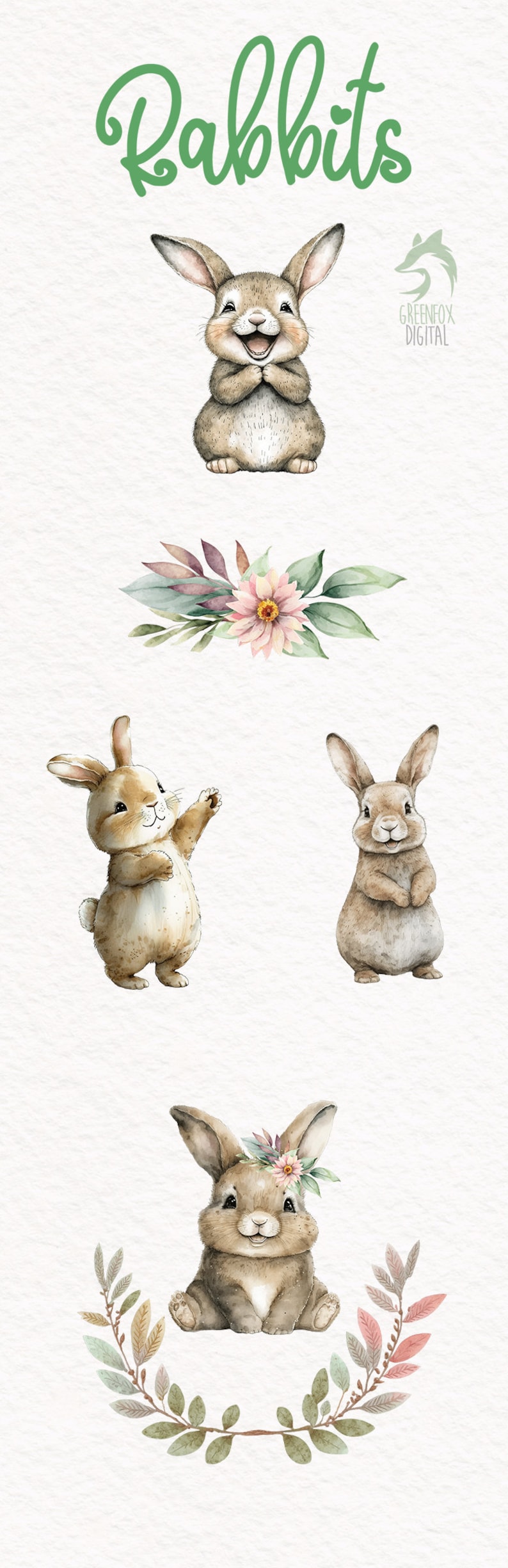 Bunny Rabbit Watercolor Clipart Cute Baby Shower Graphics - Etsy