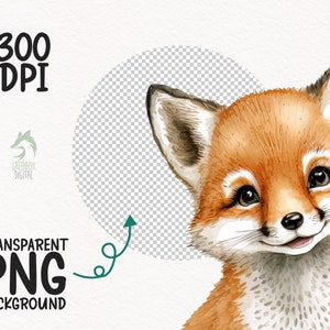 Fox Watercolor Clipart, Cute Baby Shower Graphics, Nursery Decor Wall ...