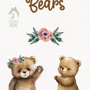 Brown Bear Watercolor Clipart, Cute Baby Shower Graphics, Nursery Decor ...