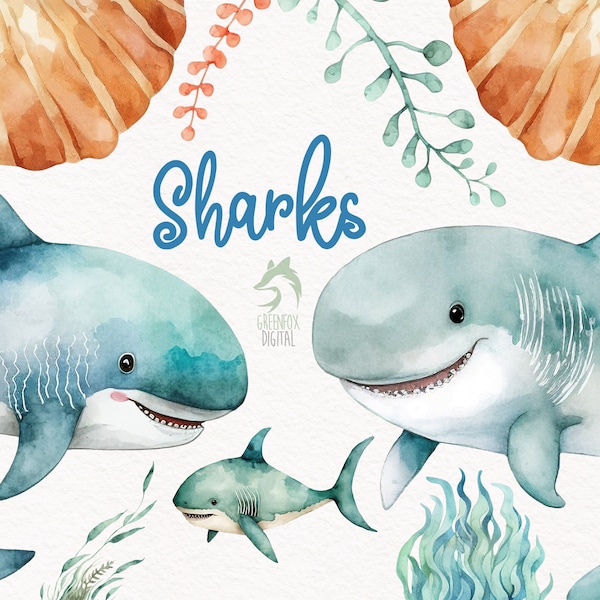 Shark Watercolor - Etsy