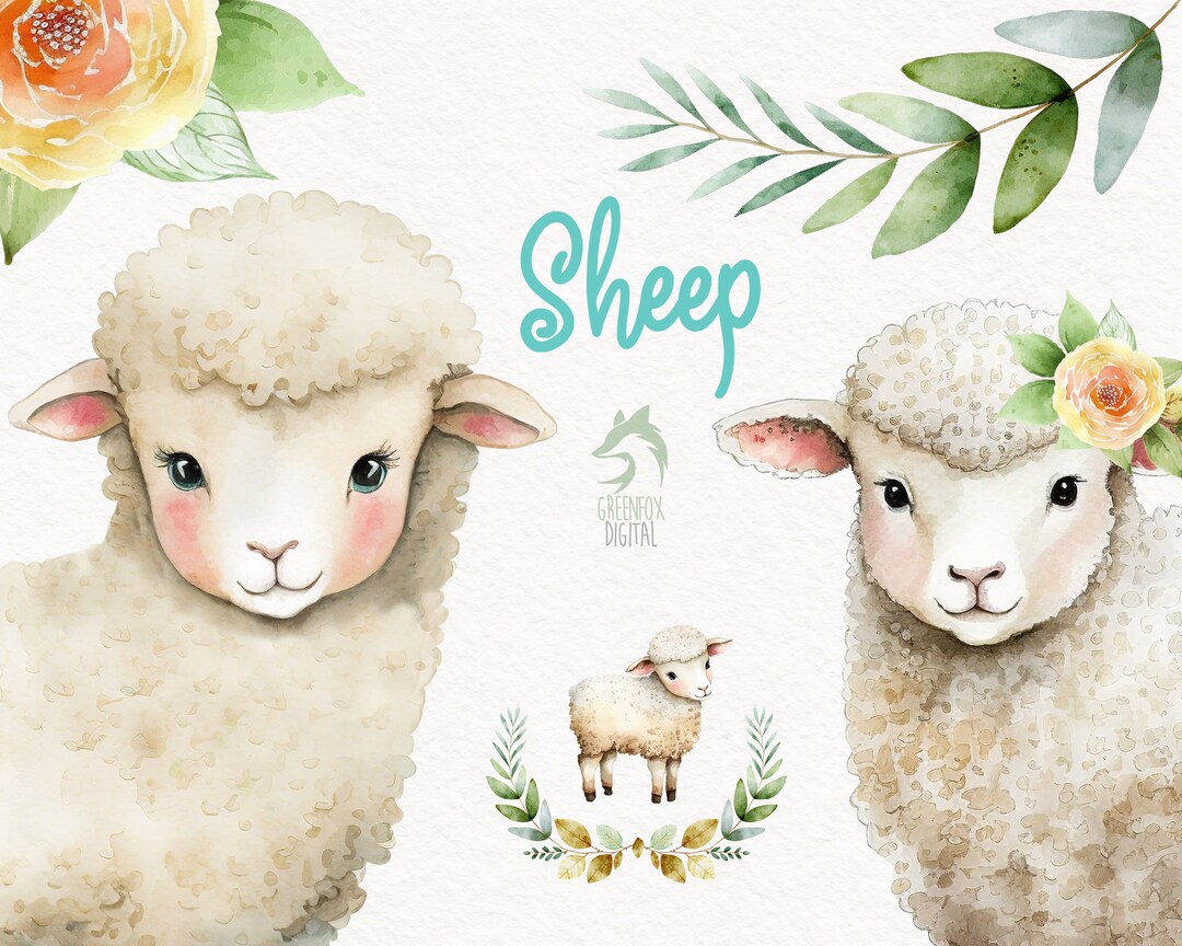 Sheep Watercolor Clipart, Cute Baby Shower Graphics, Nursery Decor Wall ...