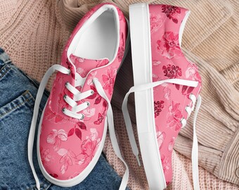 Dark Pink Lace-up Canvas Shoes for Women, Pink Canvas Shoes, Trendy ...