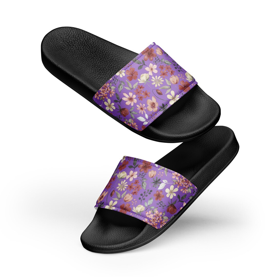 Lavender Floral Slides: Women's Cushioned Sandals - Etsy