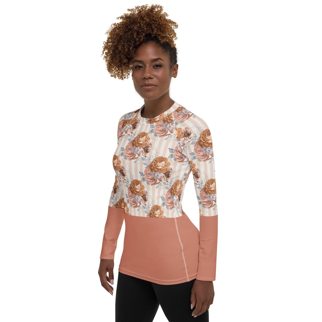 Women's Floral Print Peach and White Rash Guard - UV Protection for ...