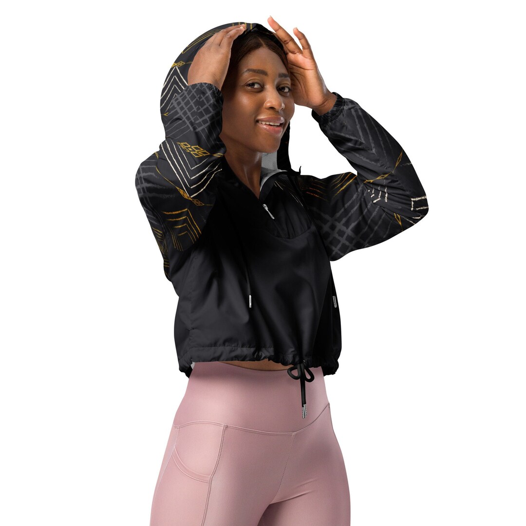 Women's African Print Cropped Windbreaker: Lightweight Water-resistant ...