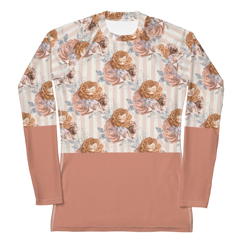 Women's Floral Print Peach and White Rash Guard - UV Protection for ...