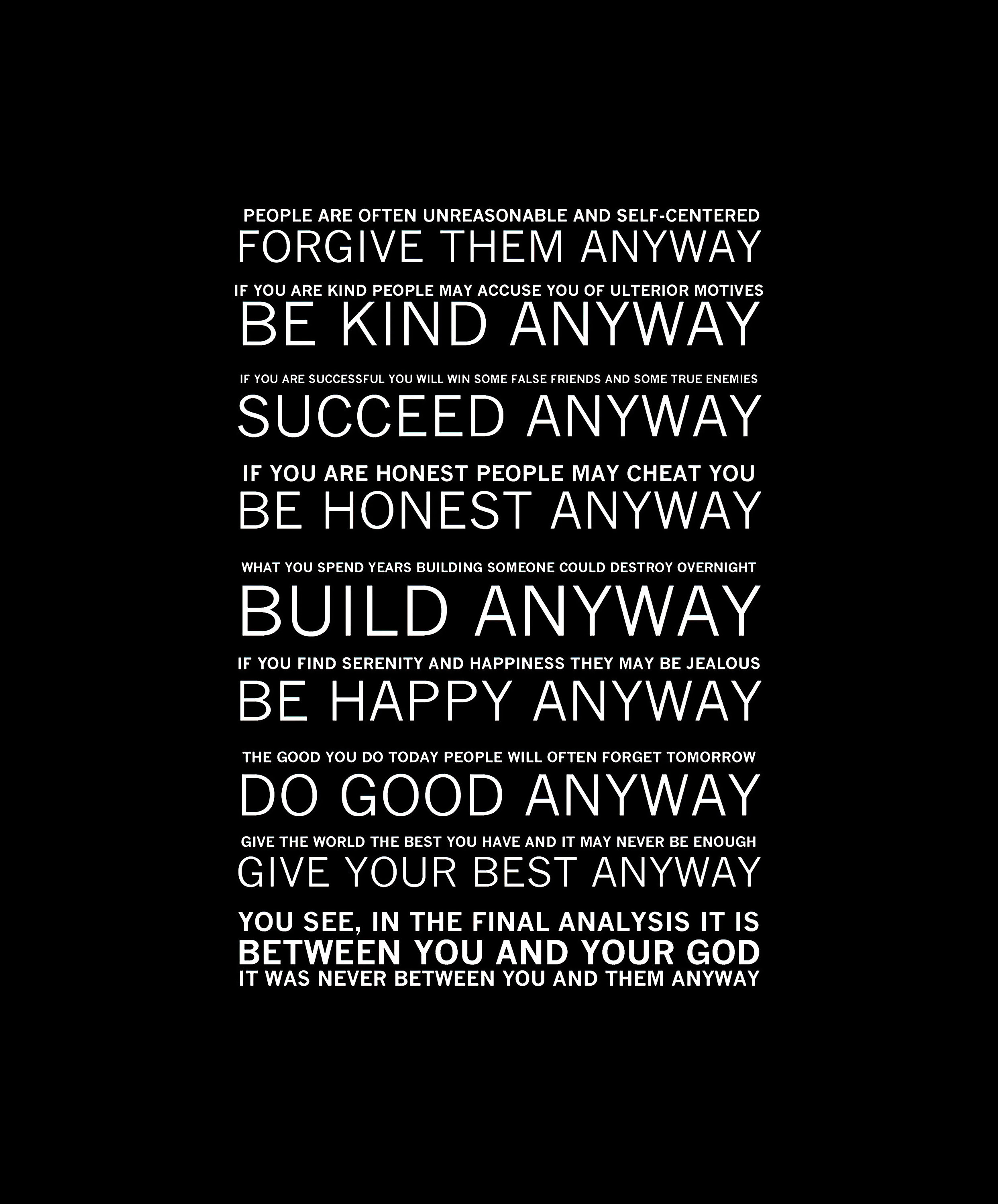 Mother Teresa Do It Anyway Poem on Canvas Wall Art Motivational Canvas ...