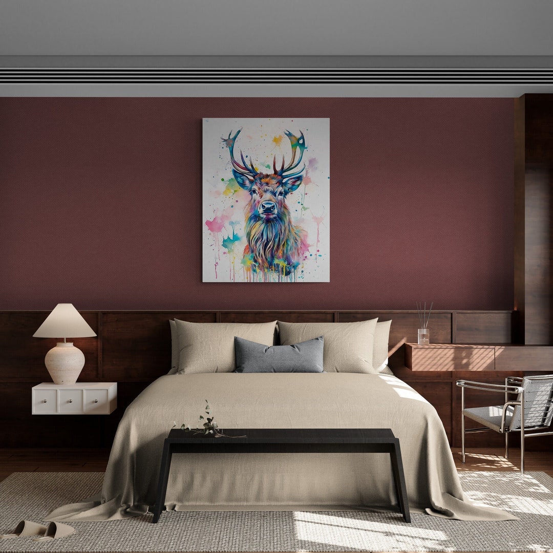 Vibrant Watercolour Stag Canvas Art Print Colourful Scottish Stag Home ...