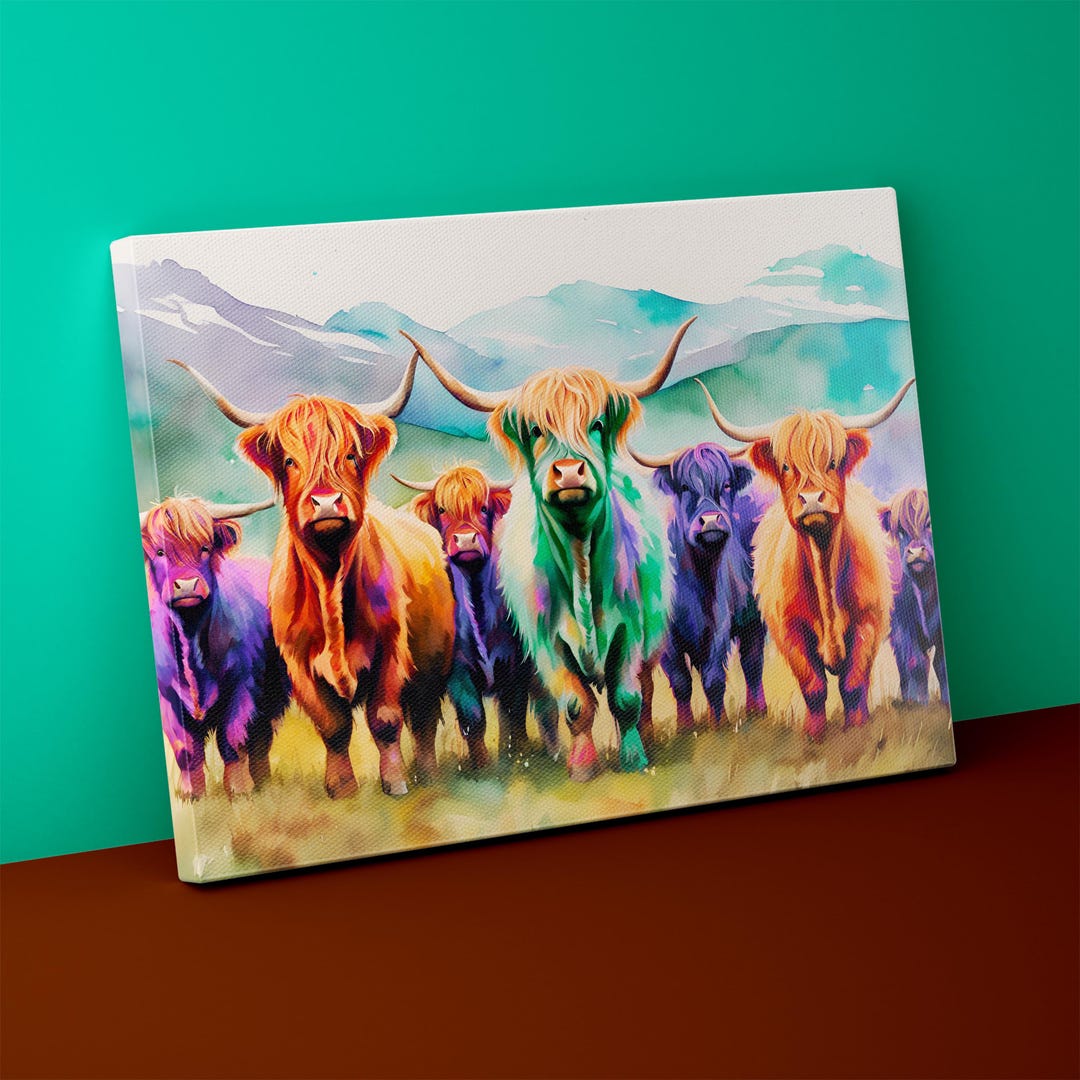 Scottish Highland Cow Canvas Print. Framed Ready to Hang.colourful ...