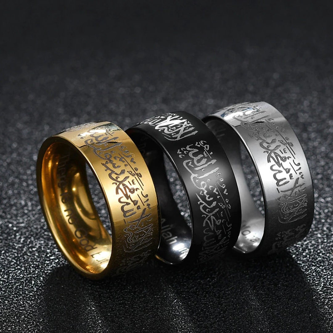 Arabic Islamic Scripture Rings Stainless Steel Religious Muslim Prayer ...