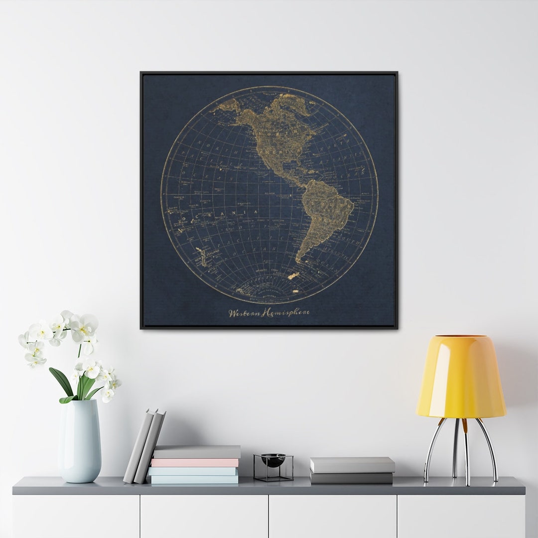 Vintage Map Western Hemisphere Framed Modern Canvas Print Art - Etsy
