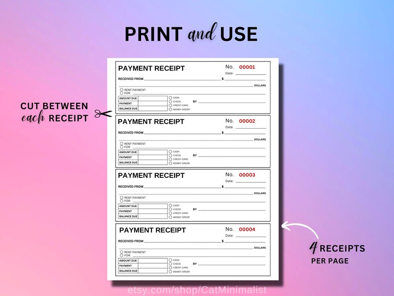Printable Rent/cash Payment Receipt Template - Digital Download. Rent ...