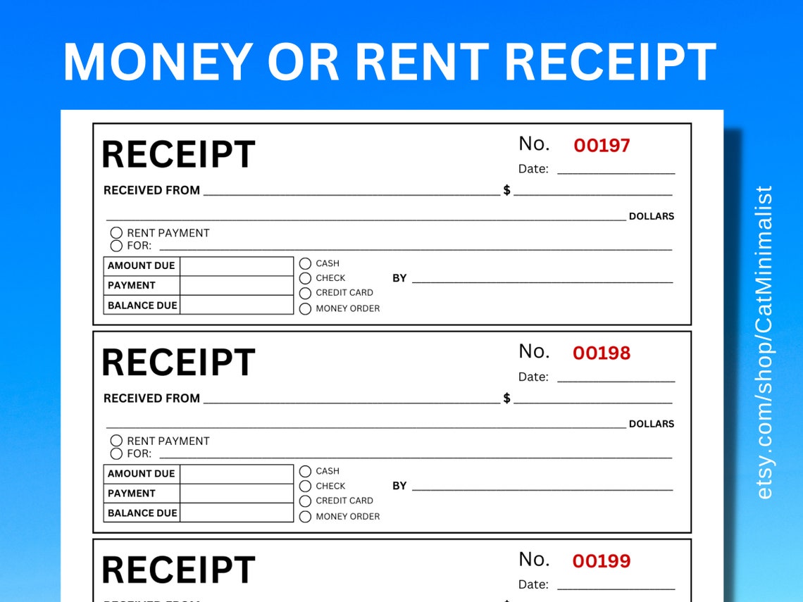 Printable Rent/cash Payment Receipt Template - Digital Download. Rent ...