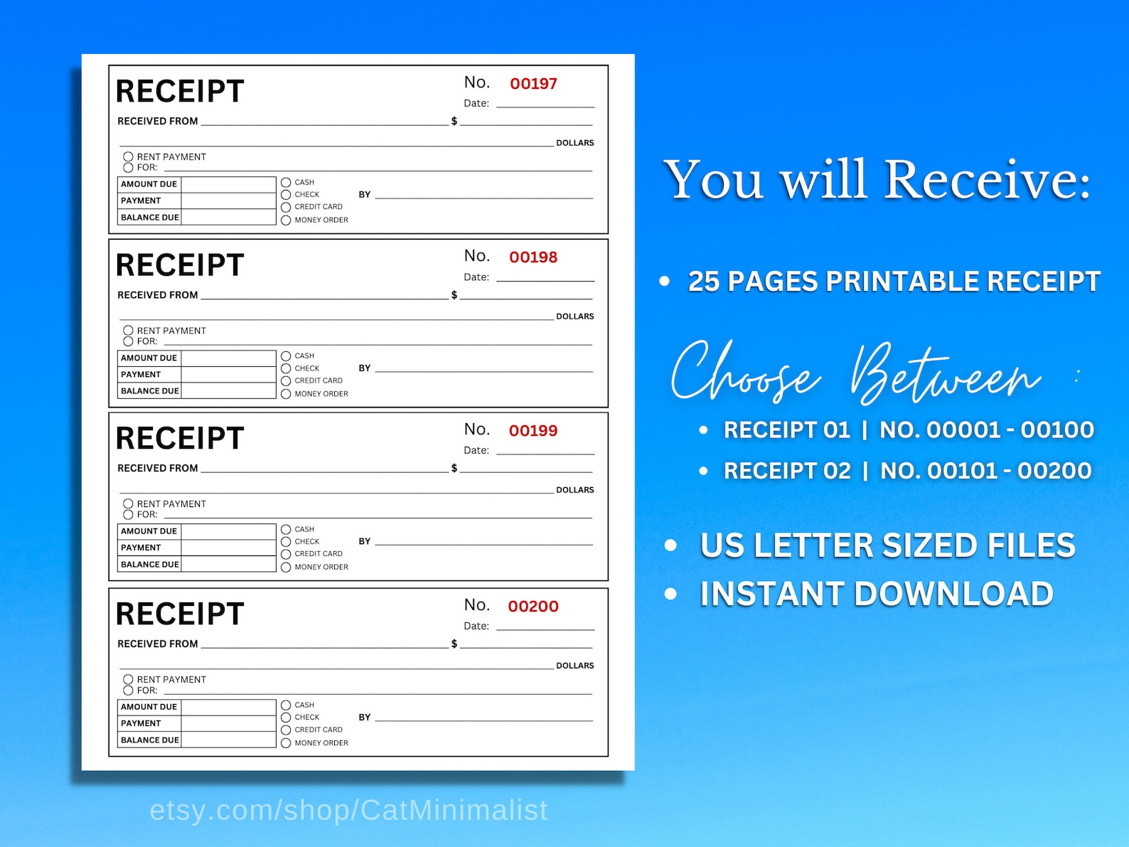 Printable Rent/cash Payment Receipt Template - Digital Download. Rent ...