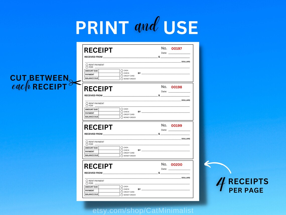 Printable Rent/cash Payment Receipt Template - Digital Download. Rent ...