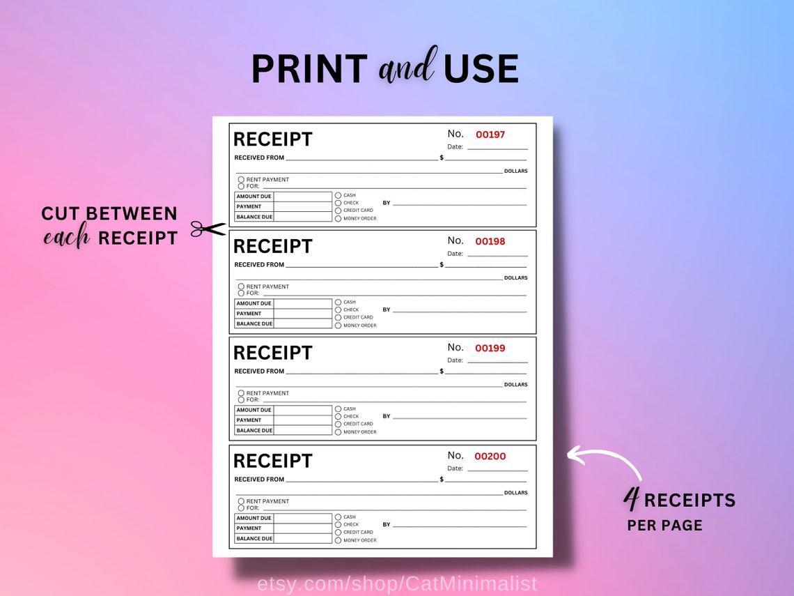 Printable Rent/cash Payment Receipt Template - Digital Download. Rent ...