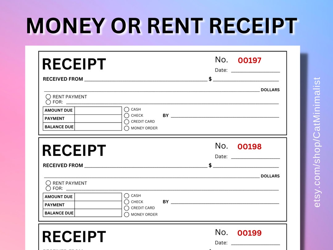 Printable Rent/cash Payment Receipt Template - Digital Download. Rent ...