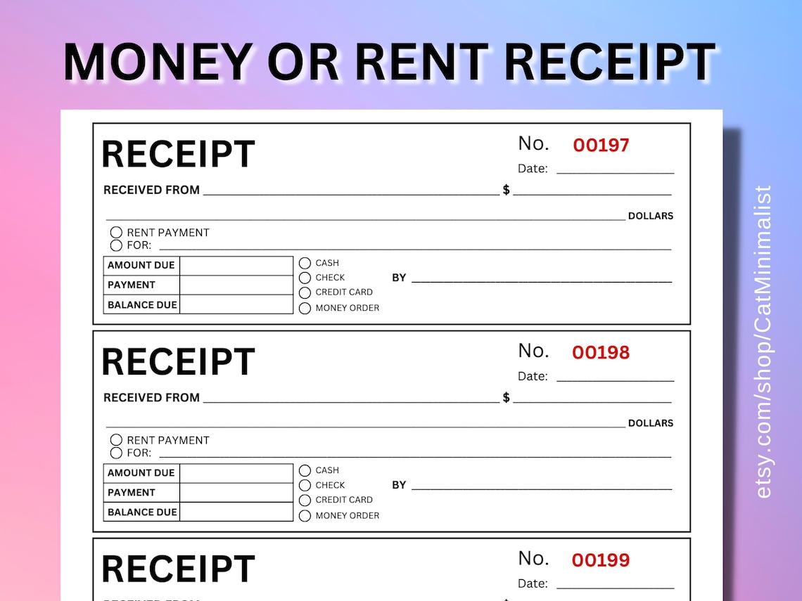 Printable Rent/cash Payment Receipt Template - Digital Download. Rent ...