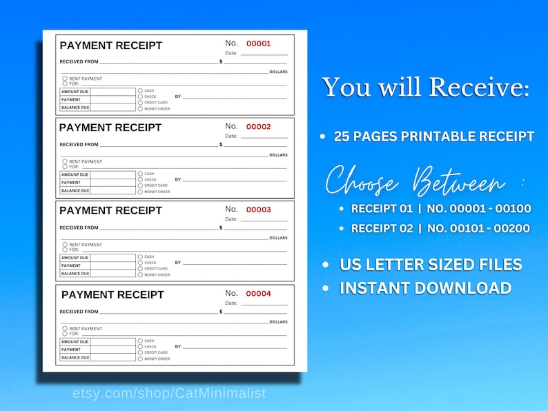 Printable Rent/cash Payment Receipt Template - Digital Download. Rent ...