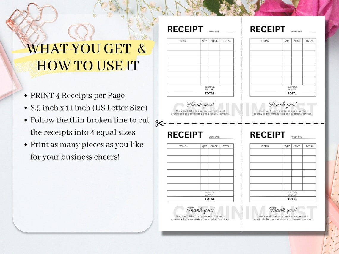 Business Receipts Digital Download | Receipts for Small Businesses ...