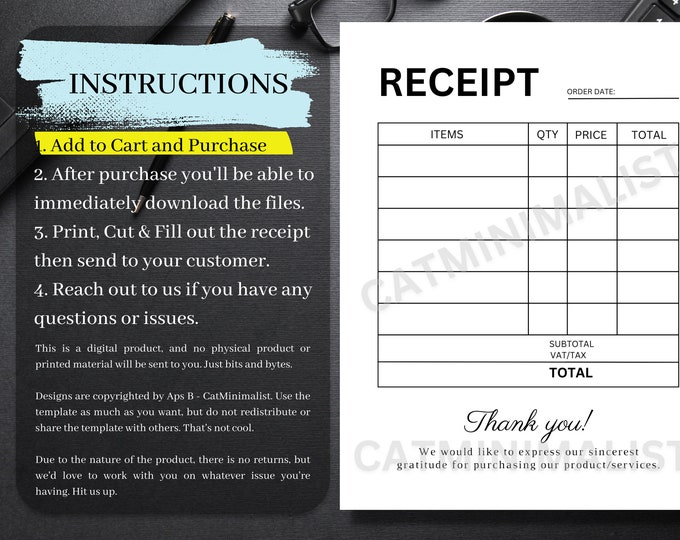 Business Receipts Digital Download | Receipts for Small Businesses ...