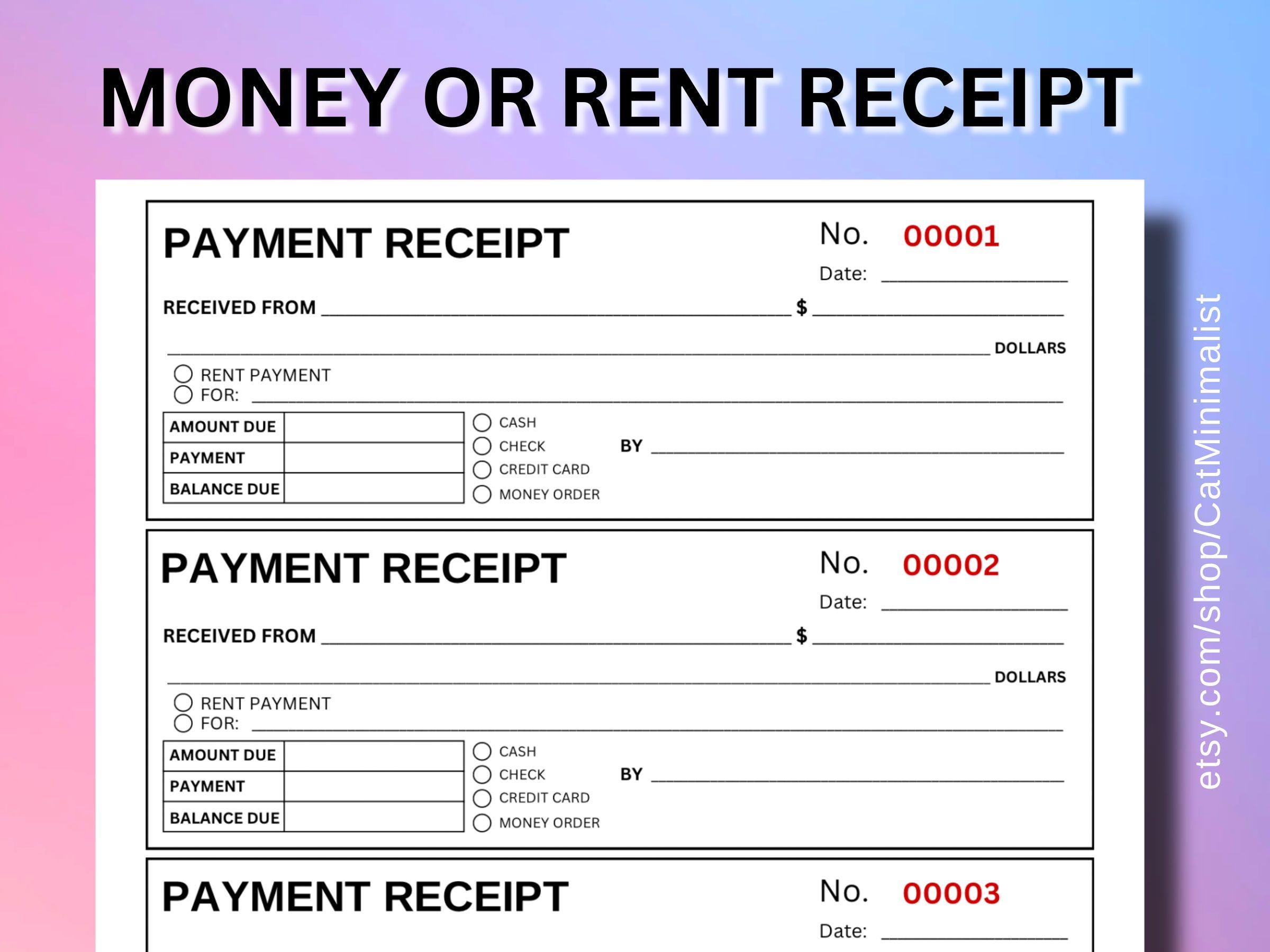 Printable Rent/cash Payment Receipt Template - Digital Download. Rent ...