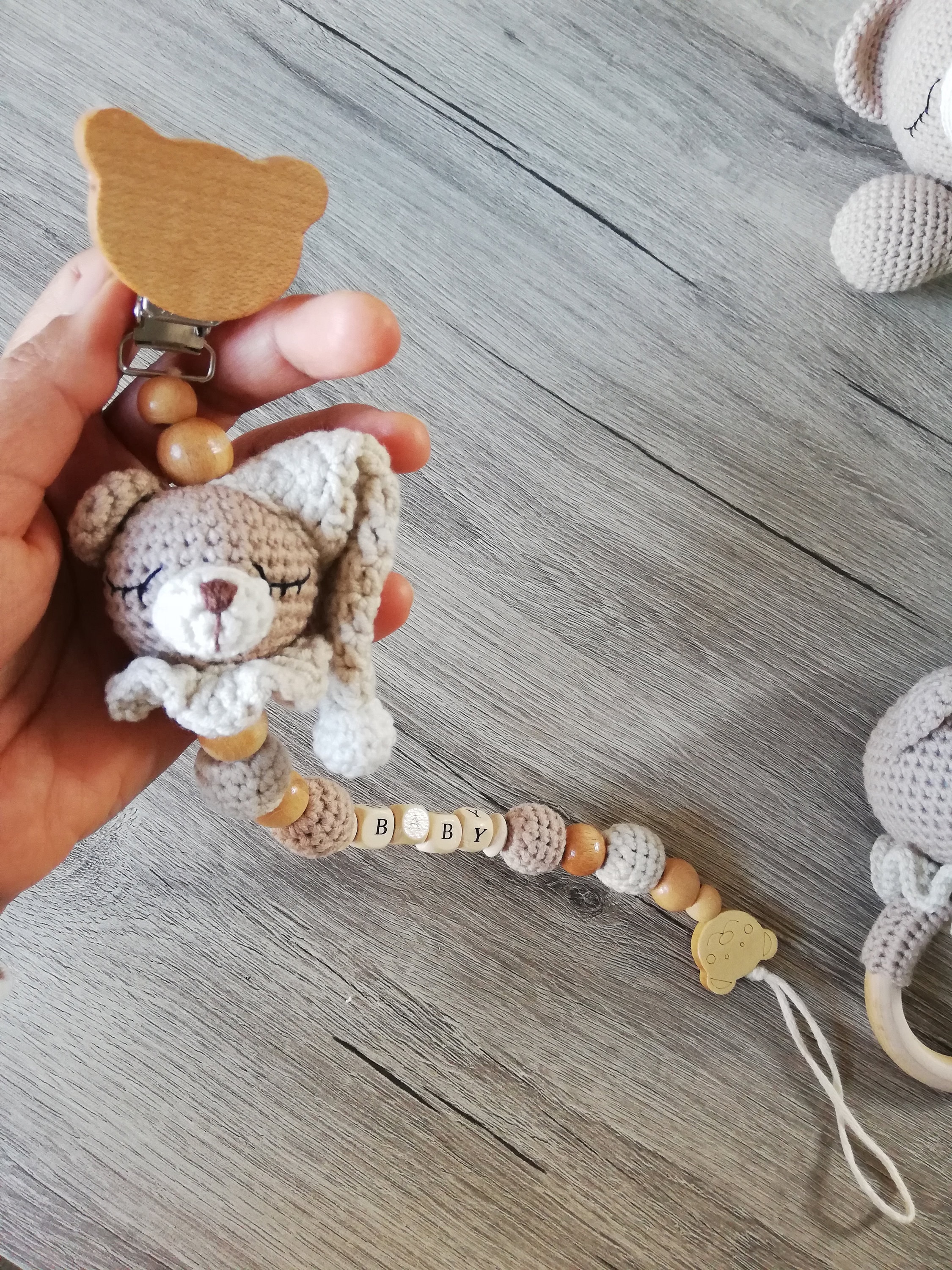 Amigurumi Teddy Bear Set, Customizable Pacifier Chain, Handmade Teddy ...