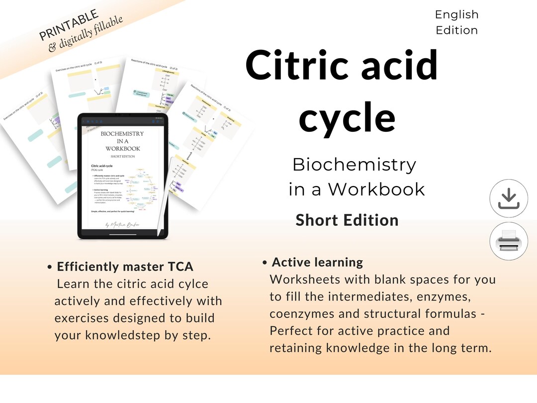 Citric Acid Cycle TCA Cycle Biochemistry Worbook Learn the TCA Cycle ...