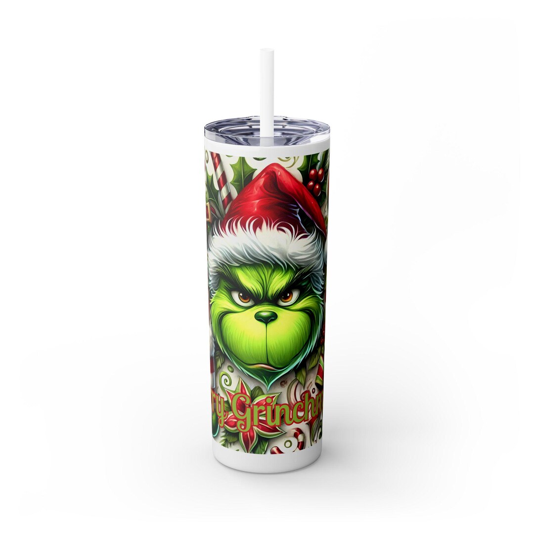 Grinch Christmas Skinny Tumbler With Straw, 20oz Funny Holiday ...