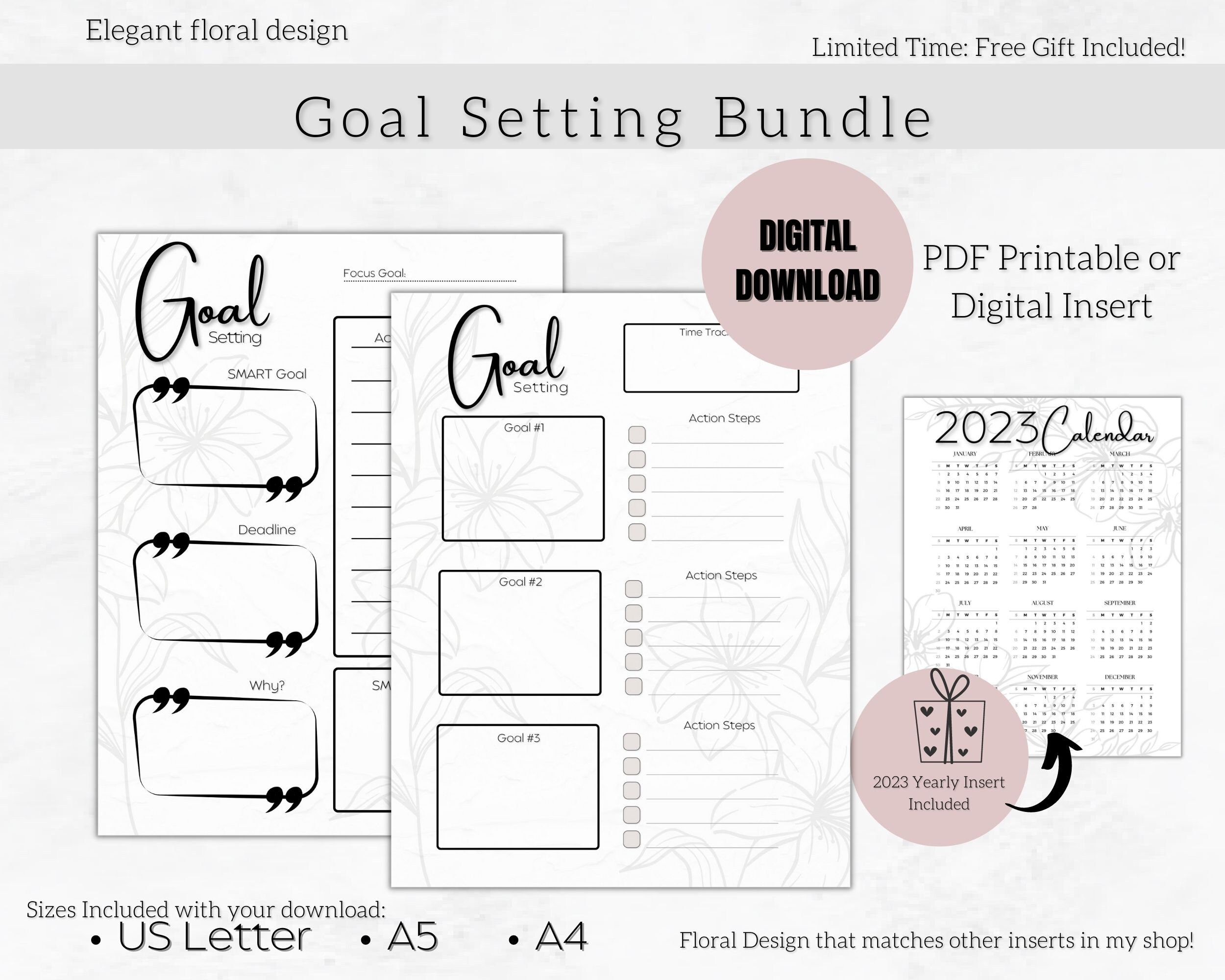 Printable Smart Goal Setting Planner Template Insert, Simple Elegant ...