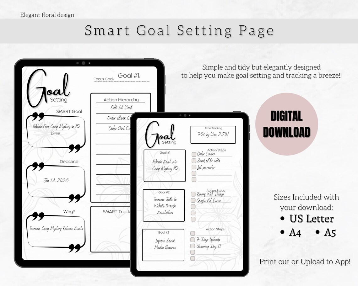 Printable Smart Goal Setting Planner Template Insert, Simple Elegant ...