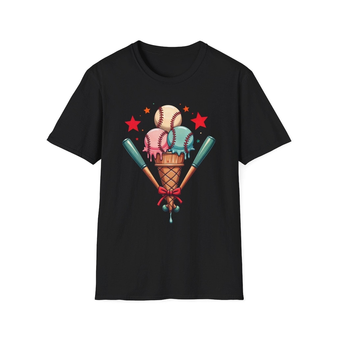 Baseball Ice Cream Cone T-shirt, Colorful Baseball Tee, Ice Cream ...