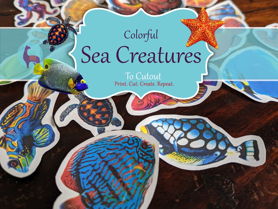 Colorful Sea Creatures to Cutout for Your Junk Journal, Fussy Cut ...